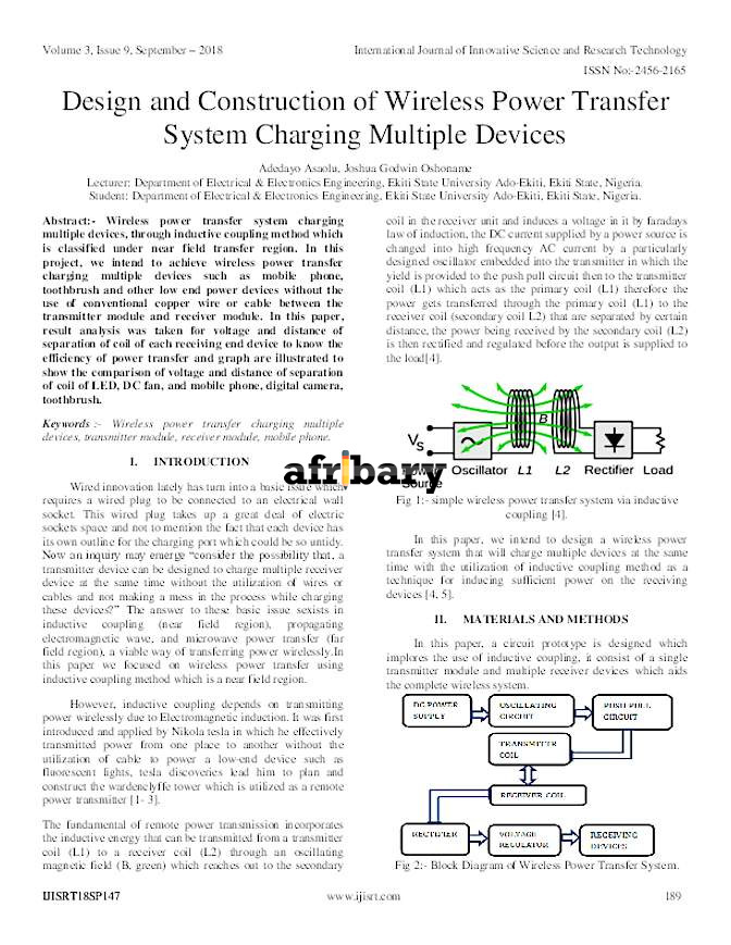 Design and Construction of Wireless Power Transfer System Charging ...