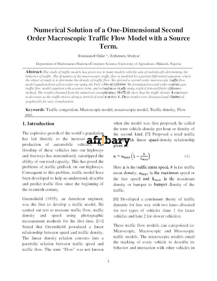 Numerical Solution of a One-Dimensional Second Order Macroscopic ...