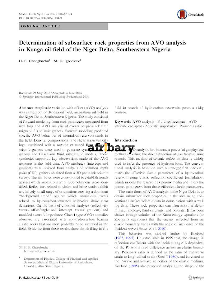 Determination of subsurface rock properties from AVO analysis in Konga oil field of the Niger ...