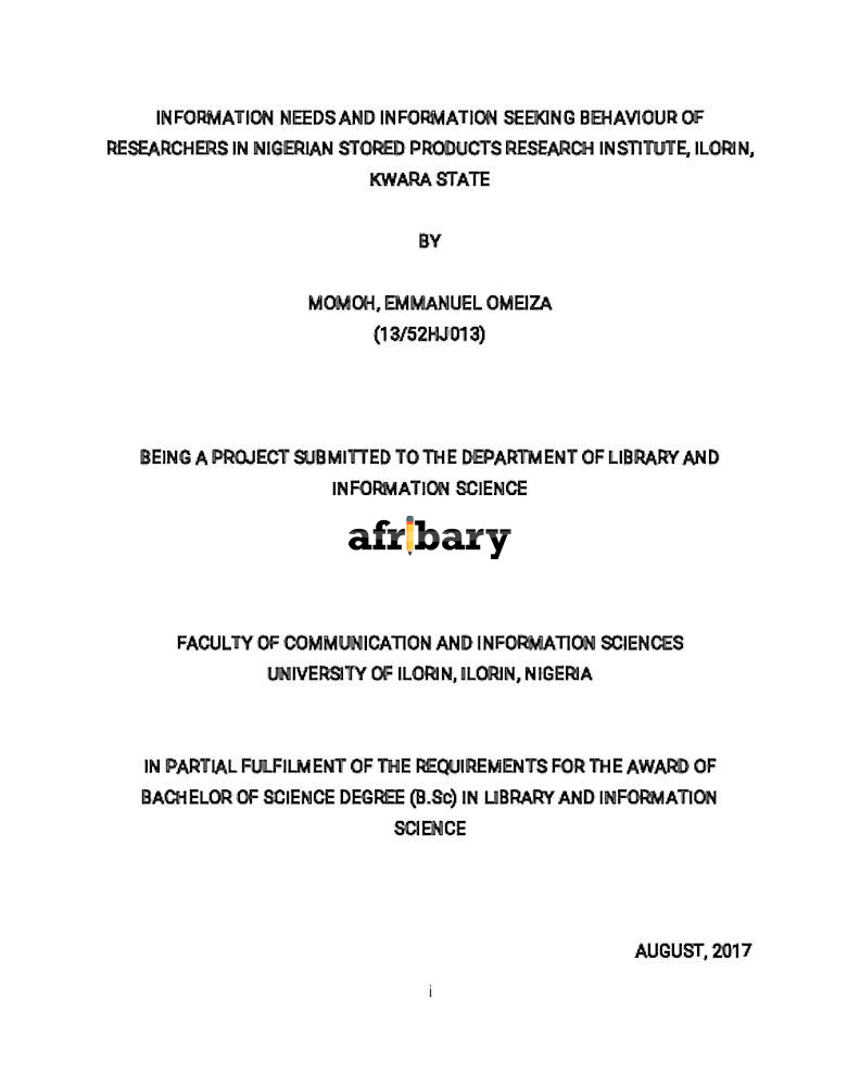 Information Needs and Information Seeking Behaviour of Researchers in ...