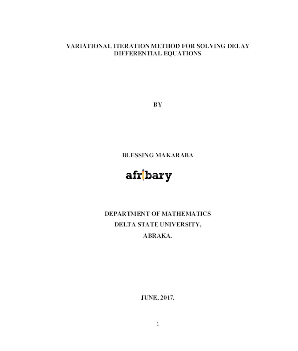 Variations Iteration Method For Solving Delay Differential Equation Numerical Analysis Afribary
