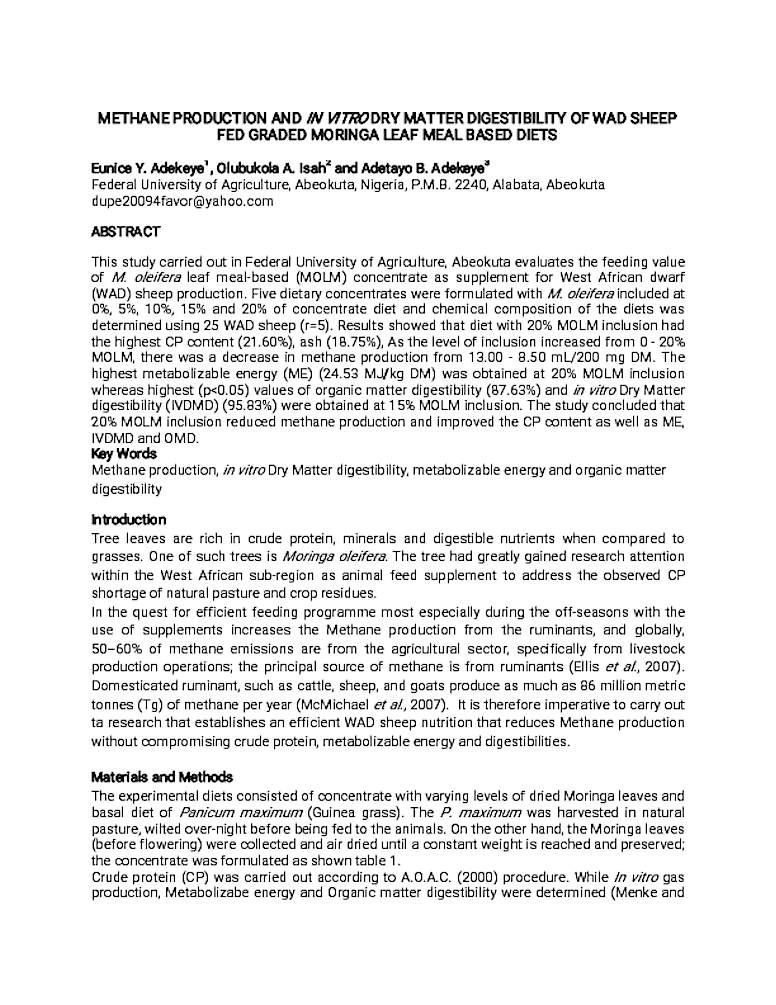 METHANE PRODUCTION AND IN VITRO DRY MATTER DIGESTIBILITY OF WAD SHEEP ...