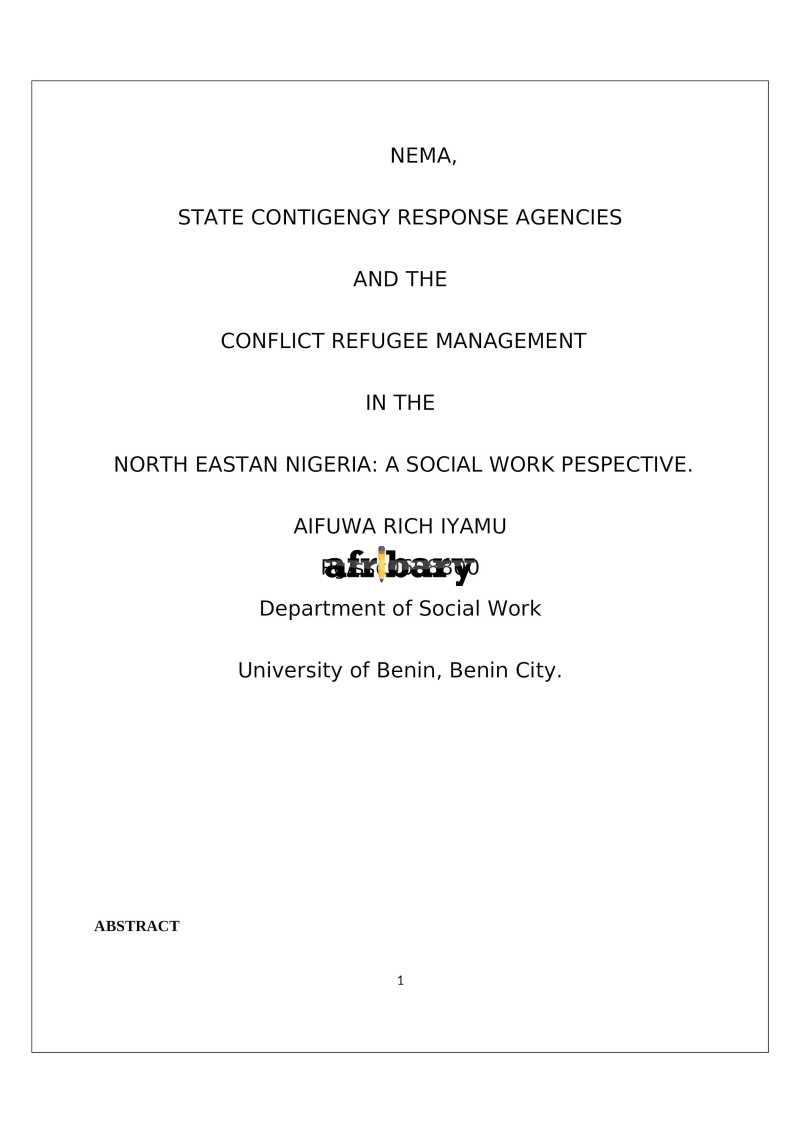 NEMA, State Contigency Response Agencies and the Conflict Refugee ...