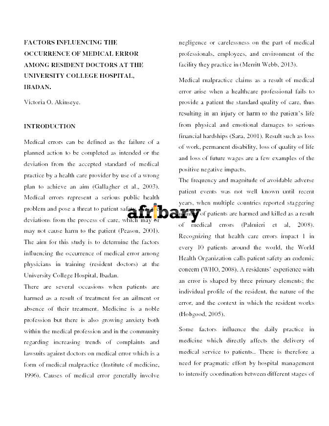 FACTORS INFLUENCING THE OCCURENCE OF MEDICAL ERROR AMONG RESIDENT ...