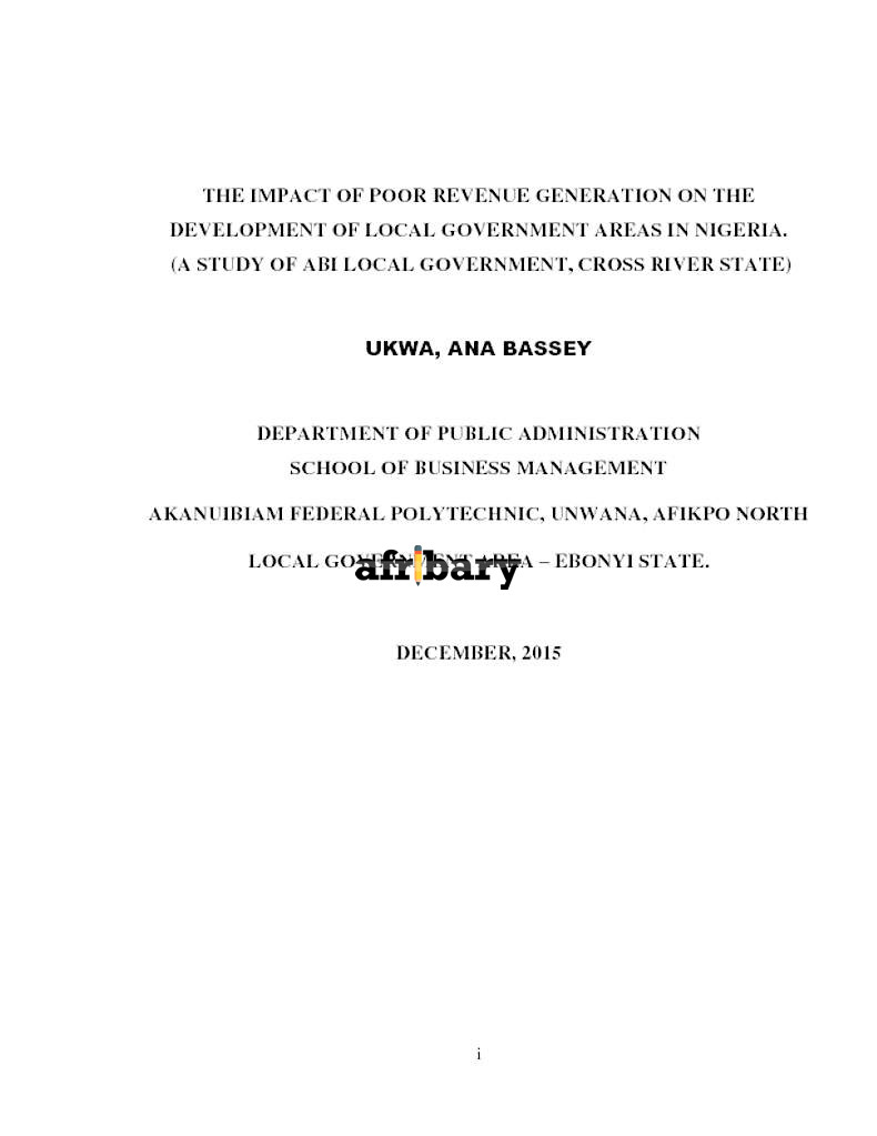 THE IMPACT OF POOR REVENUE GENERATION ON THE DEVELOPMENT OF LOCAL ...