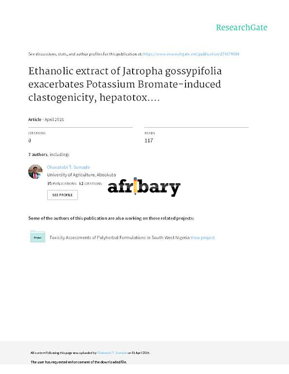 Ethanolic extract of Jatropha gossypifolia exacerbates Potassium ...
