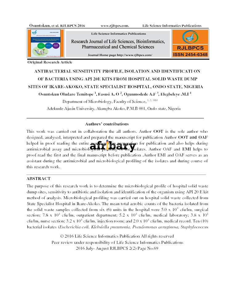ANTIBACTERIAL SENSITIVITY PROFILE, ISOLATION AND IDENTIFICATI ON OF ...