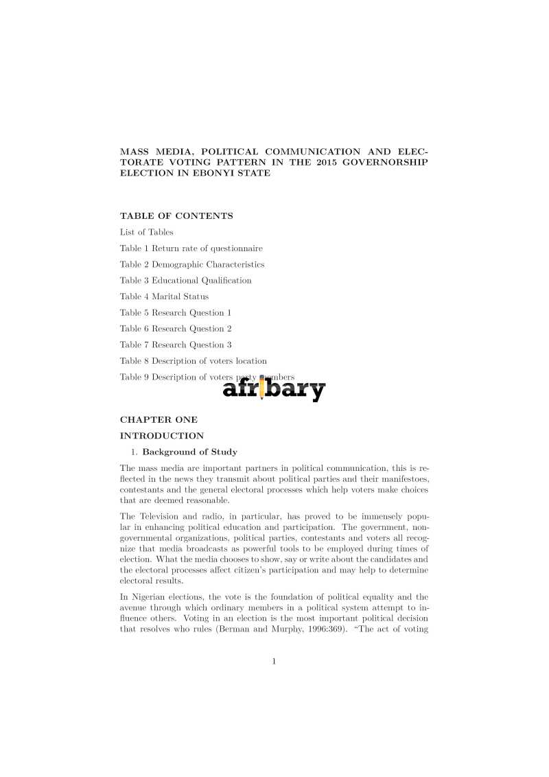 MASS MEDIA, POLITICAL COMMUNICATION AND ELECTORATE VOTING PATTERN IN ...