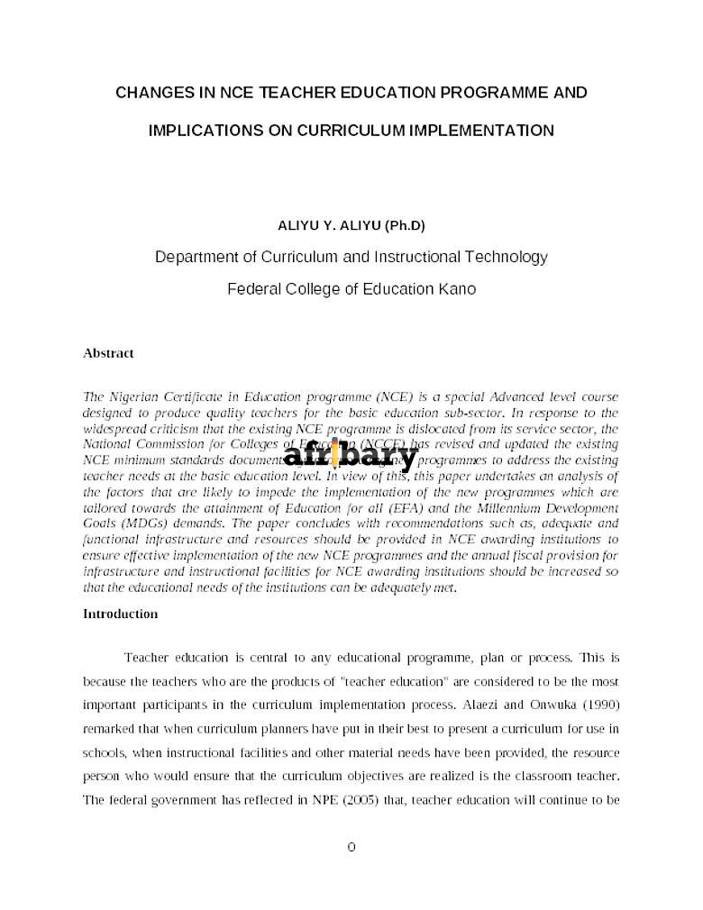 Changes in NCE Teacher Education Programme and Implications on ...