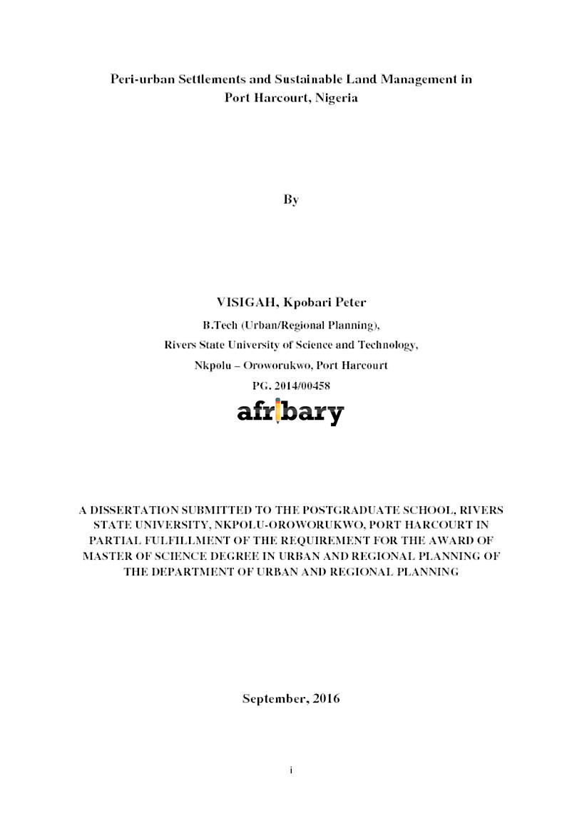 Peri-urban Settlements and Sustainable Land Management in Port Harcourt ...