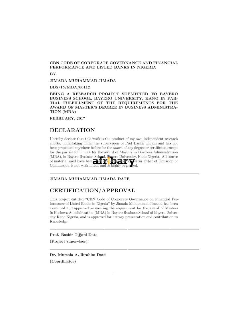 CBN CODE OF CORPORATE GOVERNANCE AND FINANCIAL PERFORMANCE OF LISTED ...