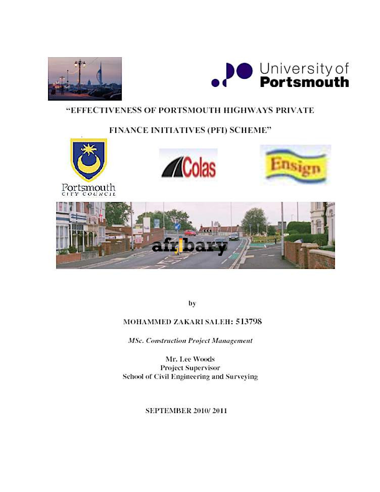 EFFECTIVENESS OF PORTSMOUTH HIGHWAYS PRIVATE FINANCE INITIATIVES (PFI ...