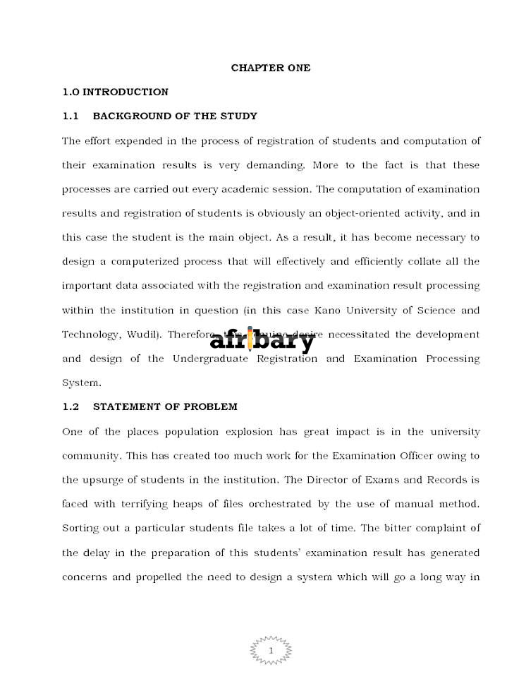 EXAMINATION RESULT PROCESSING SYSTEM ( a Case Study of Kano University ...