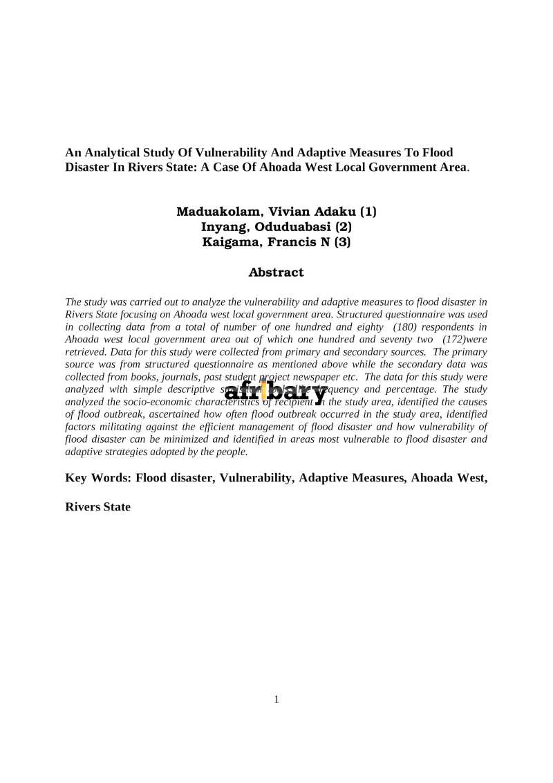 An Analytical Study of Vulnerability and Adaptive Measures to Flood ...