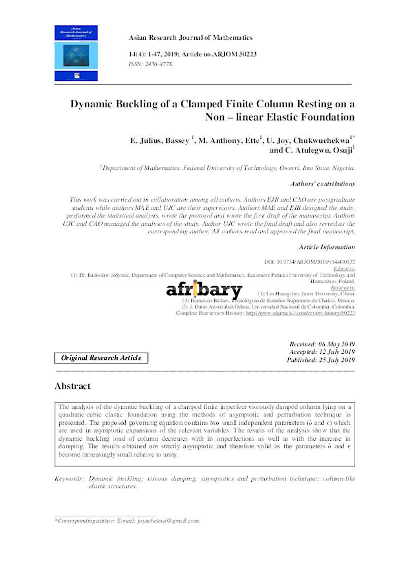Dynamic Buckling of a Clamped Finite Column Resting on a Non – linear ...