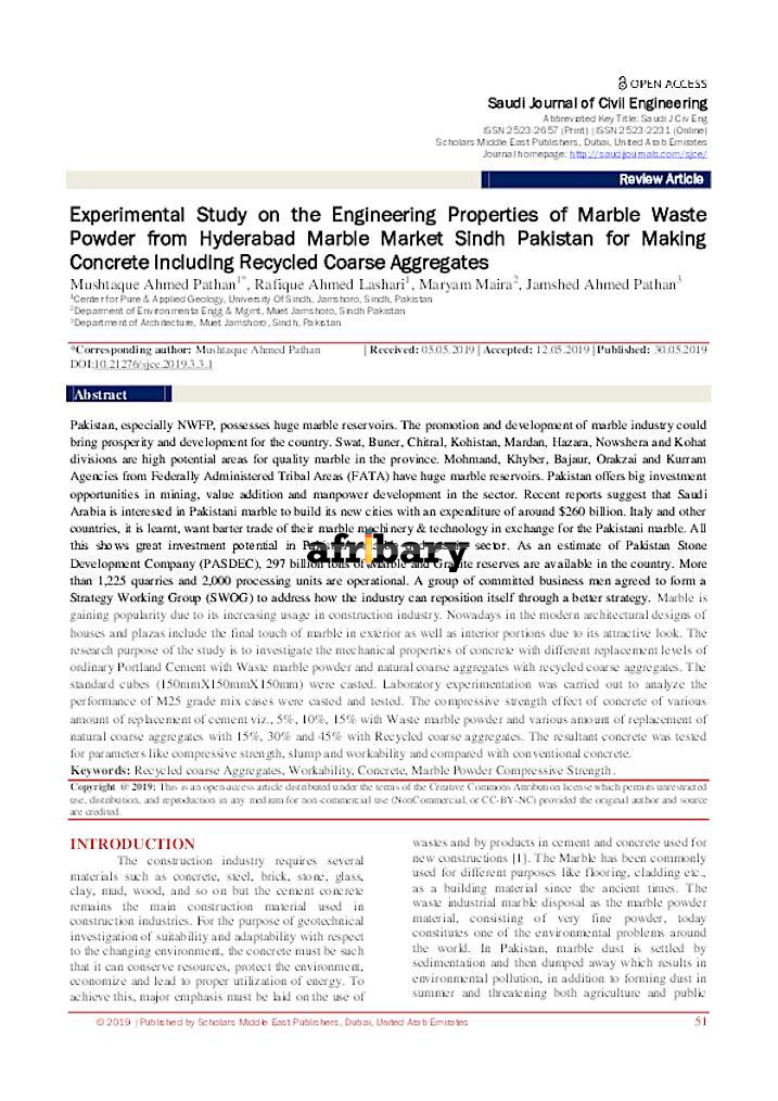 Experimental Study on the Engineering Properties of Marble Waste Powder ...