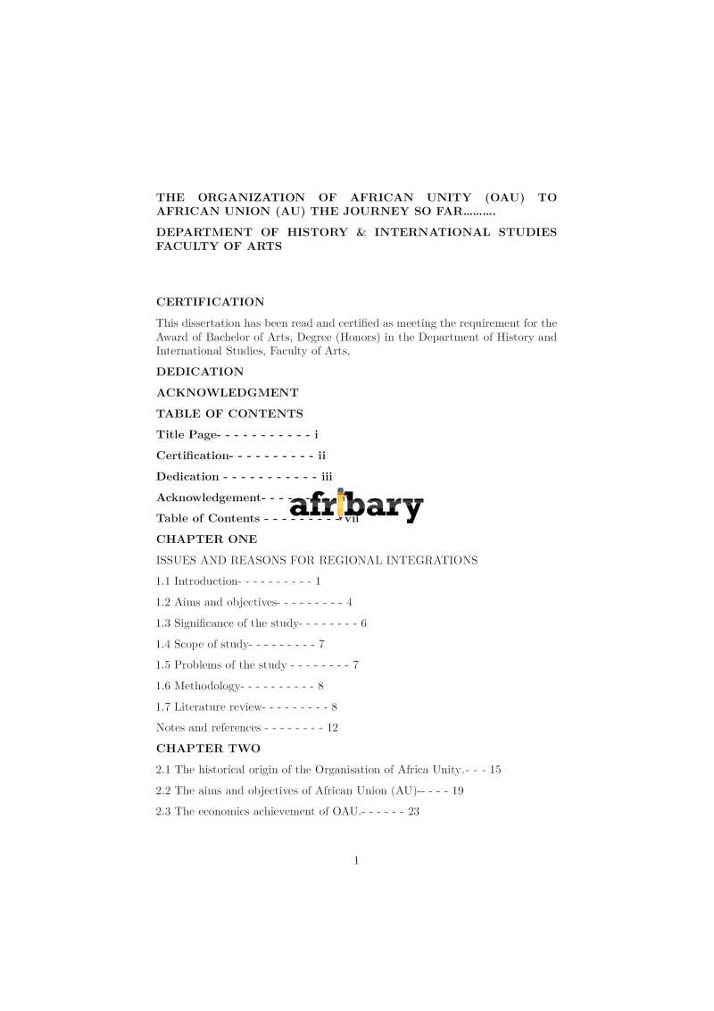 The Organization Of African Unity (OAU) To African Union (AU) The ...