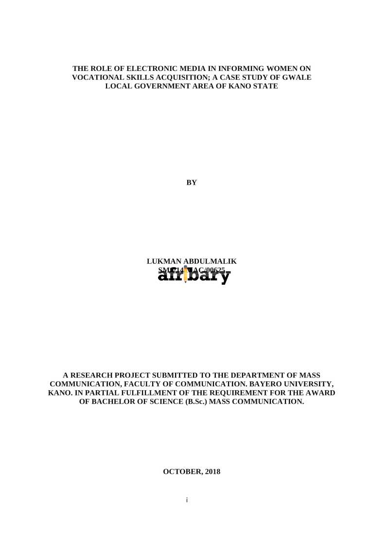 ROLE OF ELECTRONIC MEDIA IN INFORMING WOMEN ON VOCATIONAL SKILLS ...