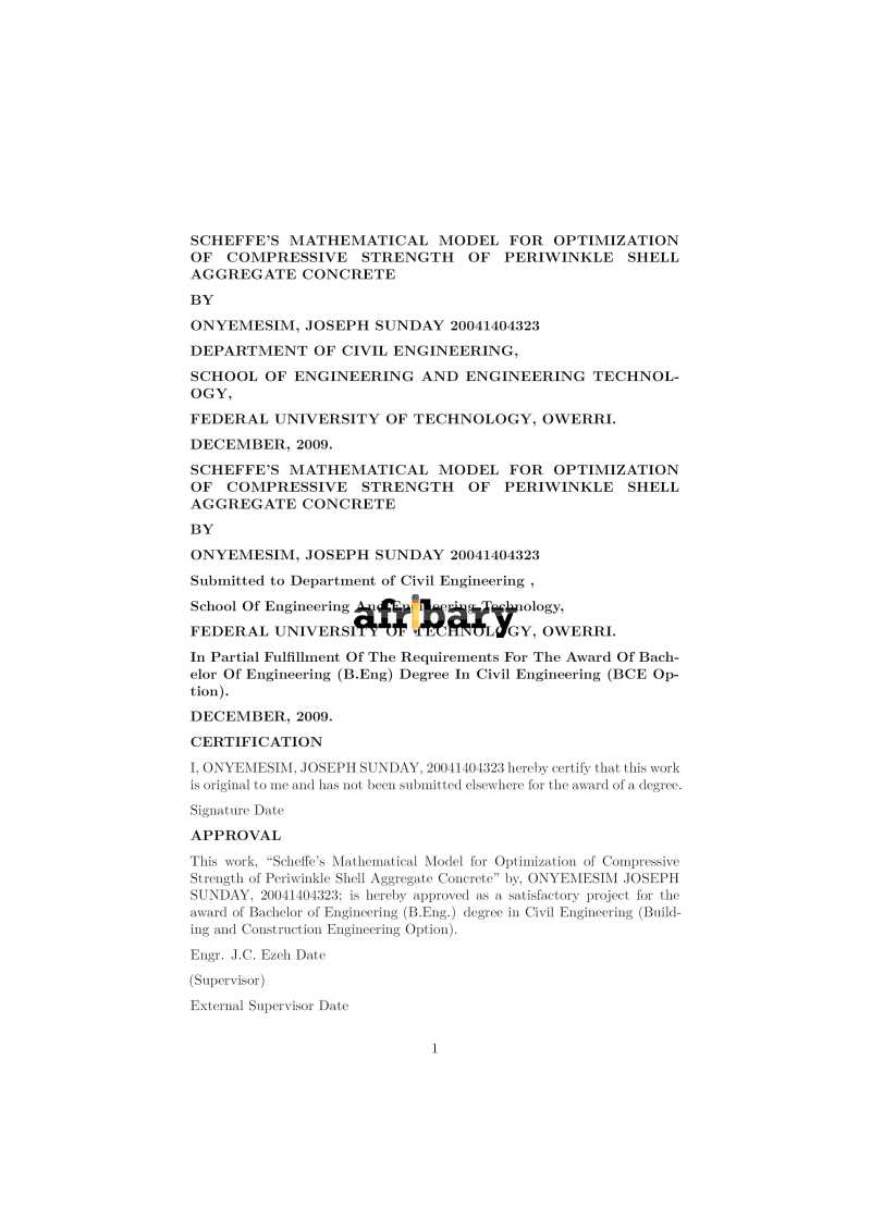 Scheffe’s Mathematical Model for Optimization of Compressive Strength ...