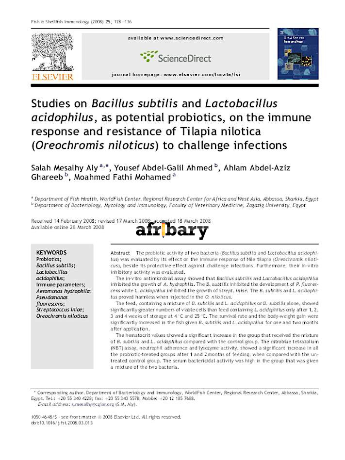 Studies on Bacillus subtilis and Lactobacillus acidophilus, as ...