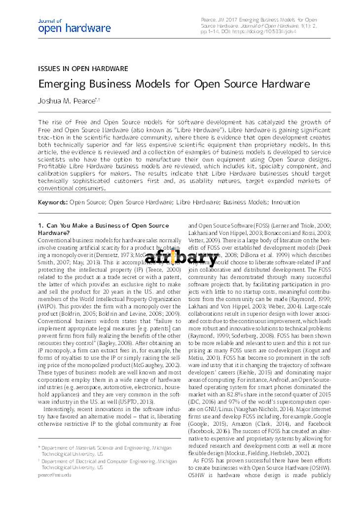 Emerging Business Models for Open Source Hardware | Afribary