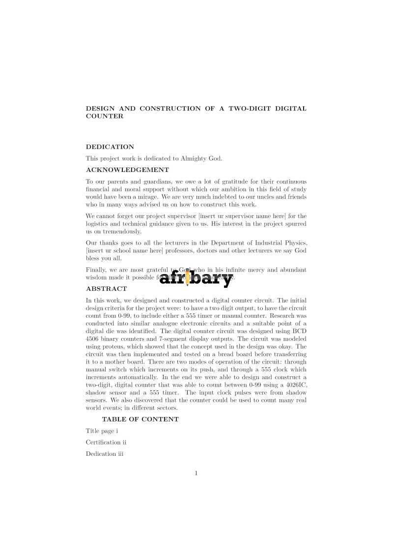 DESIGN AND CONSTRUCTION OF A TWO-DIGIT DIGITAL COUNTER | Afribary