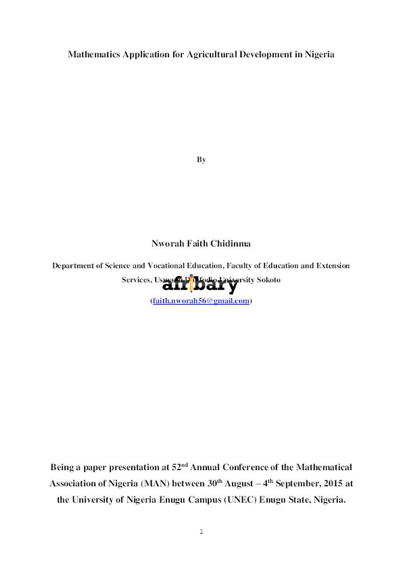 Mathematics Application for Agricultural Development in Nigeria | Afribary