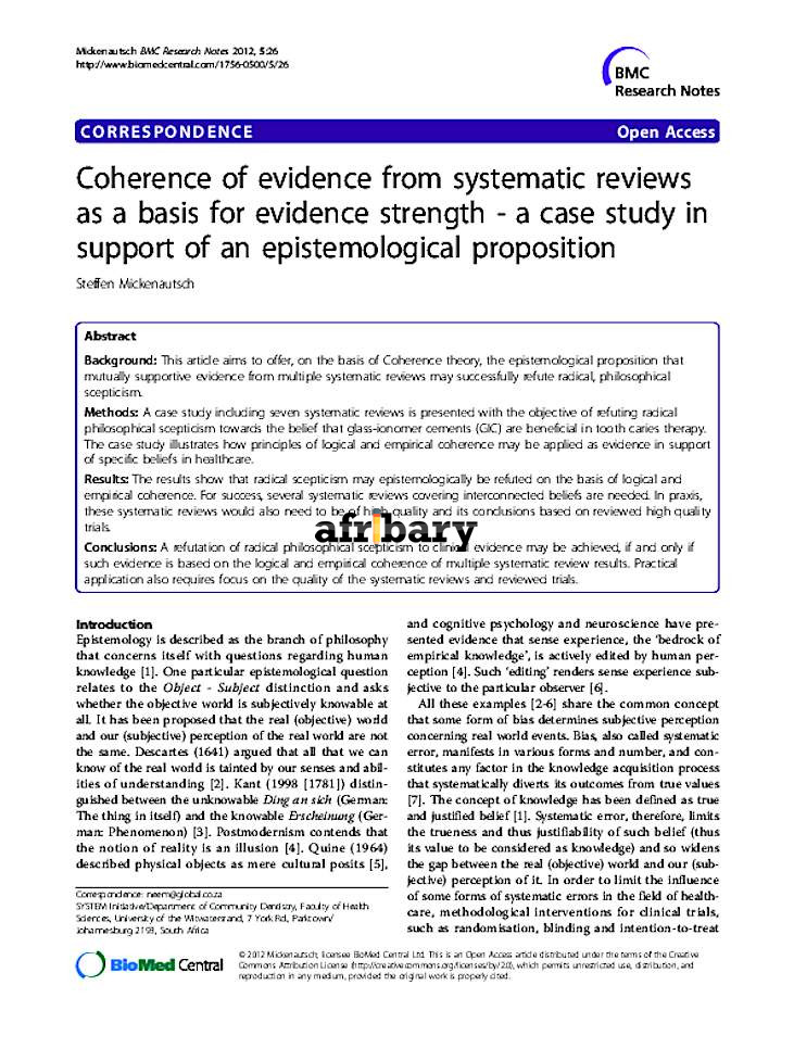 Coherence of evidence from systematic reviews as a basis for evidence ...