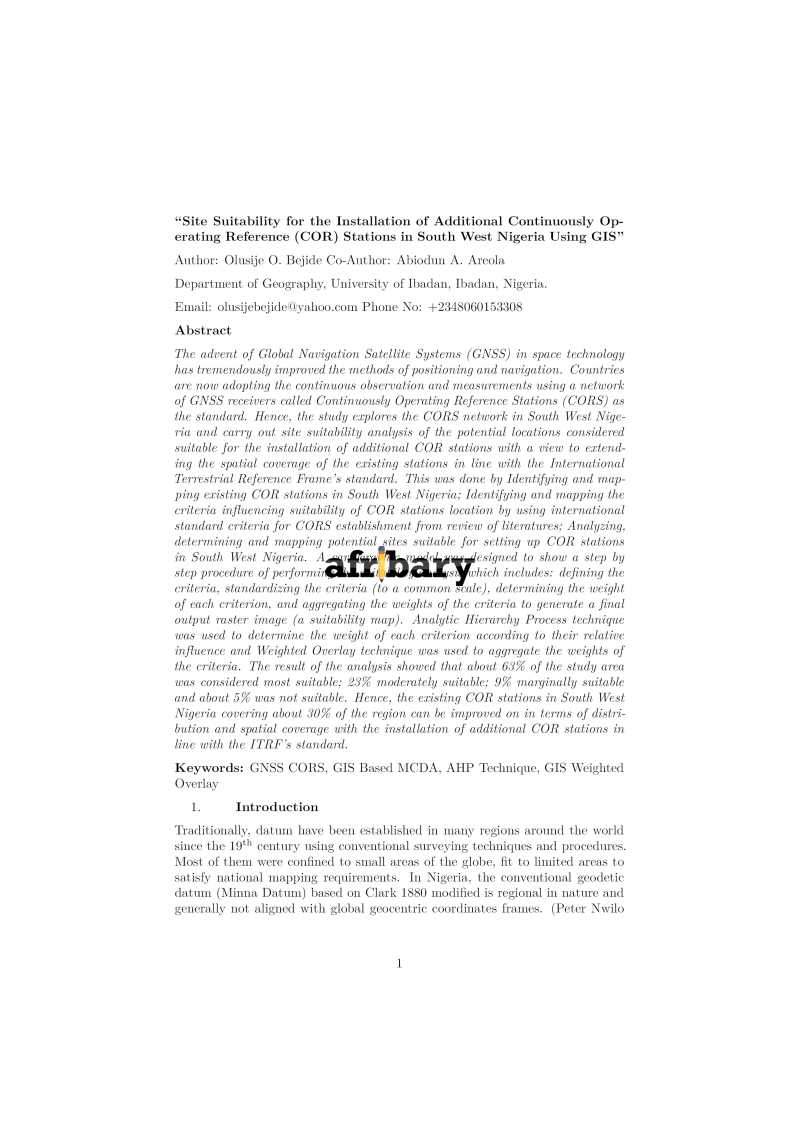 Site Suitability for the Installation of Additional Continuously ...