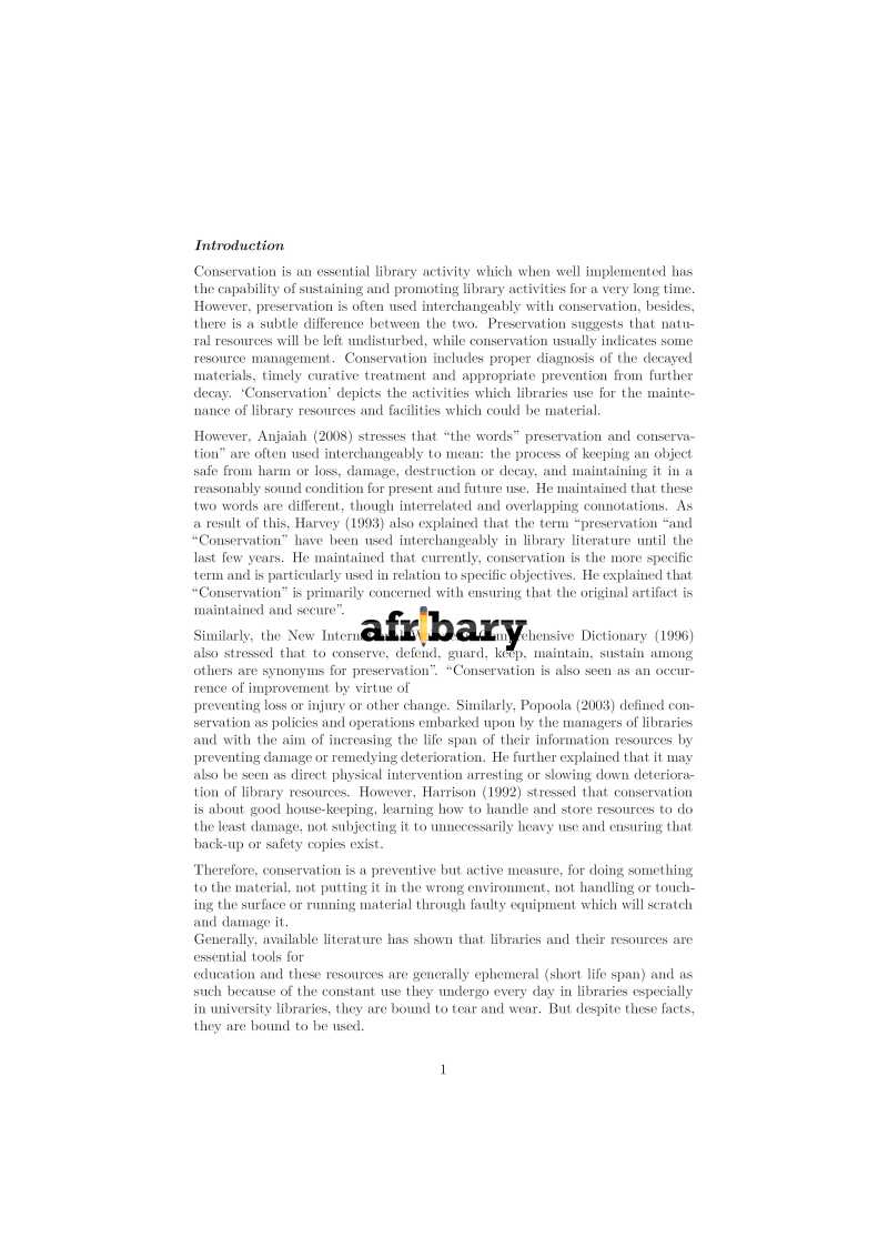 Conservation Techniques in Libraries and Information Center | Afribary