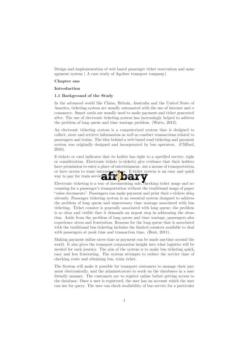Web based passenger ticket reservation and management system1 | Afribary