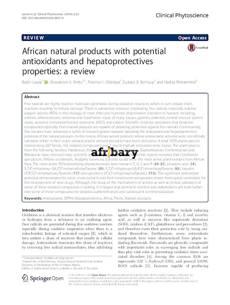African natural products with potential antioxidants and ...