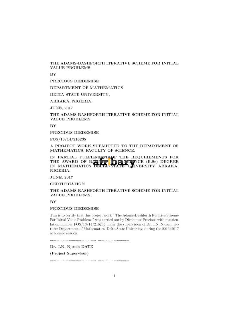 THE ADAMS-BASHFORTH ITERATIVE SCHEME FOR INITIAL VALUE PROBLEMS | Afribary