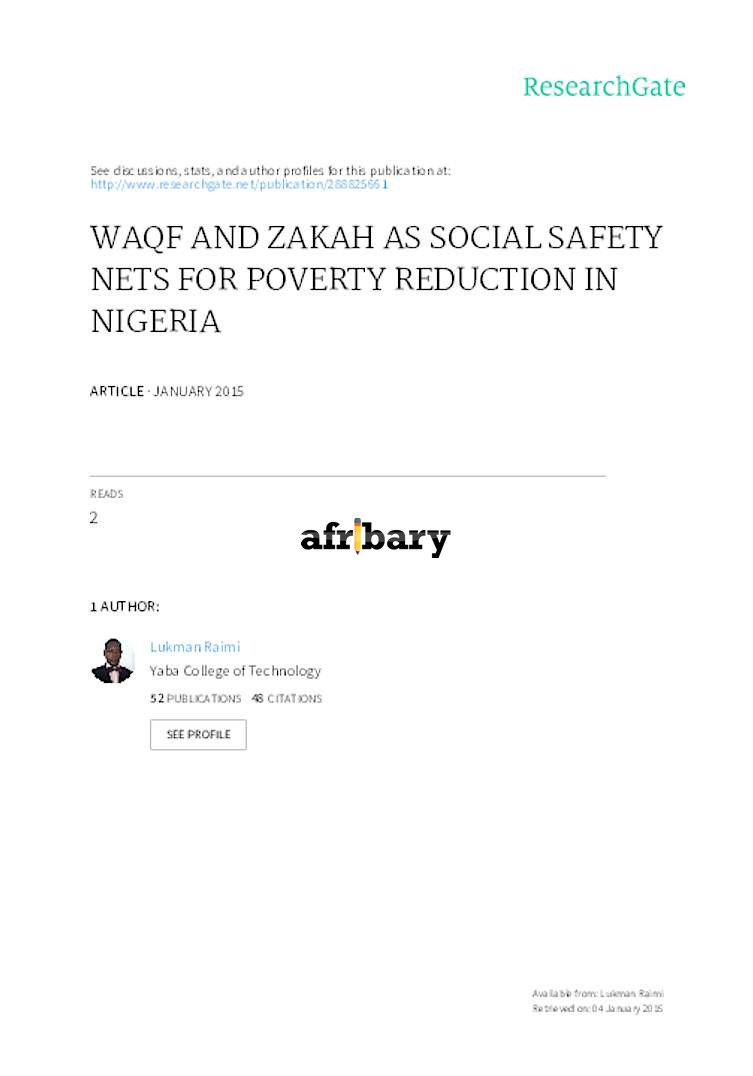 The Viability of WAQF and ZAKAH as Social Safety Nets for Poverty ... The Viability of WAQF and ZAKAH as Social Safety Nets for Poverty ...