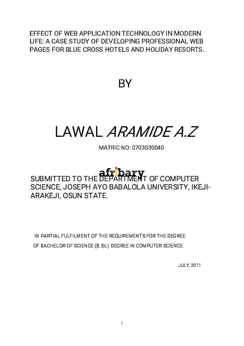 EFFECT OF WEB APPLICATION TECHNOLOGY IN MODERN LIFE: A CASE STUDY OF DEVELOPING PROFESSIONAL WEB ...