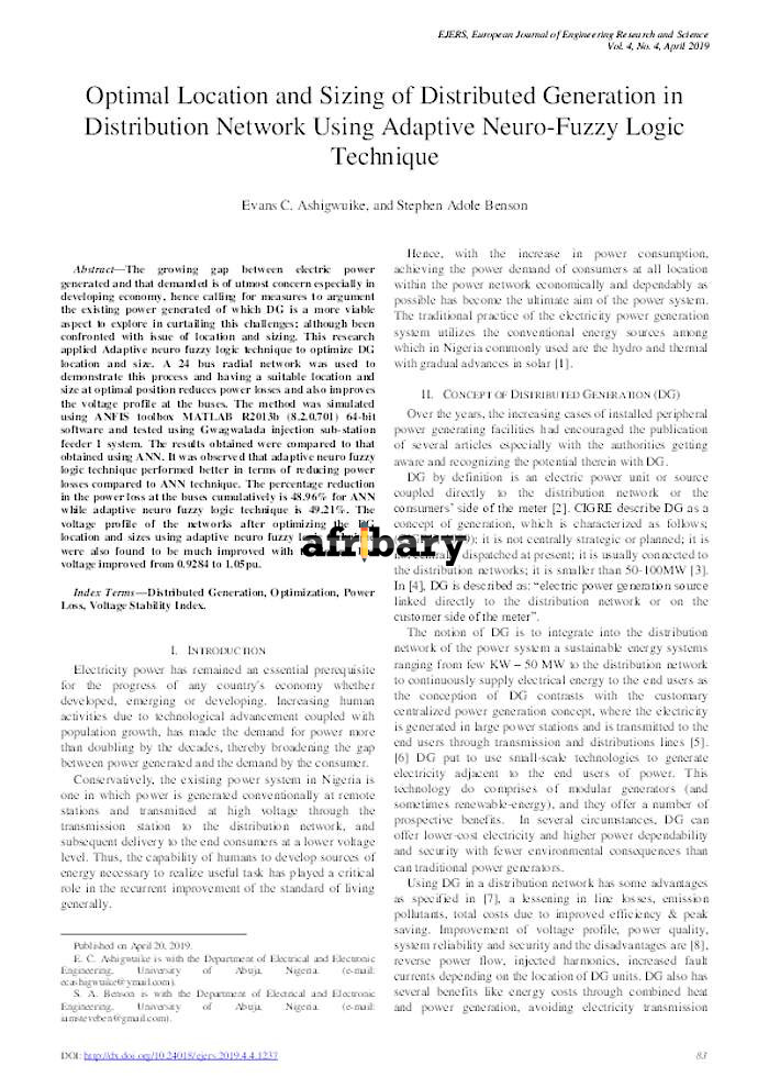Optimal Location And Sizing Of Distributed Generation In Distribution Network Using Adaptive