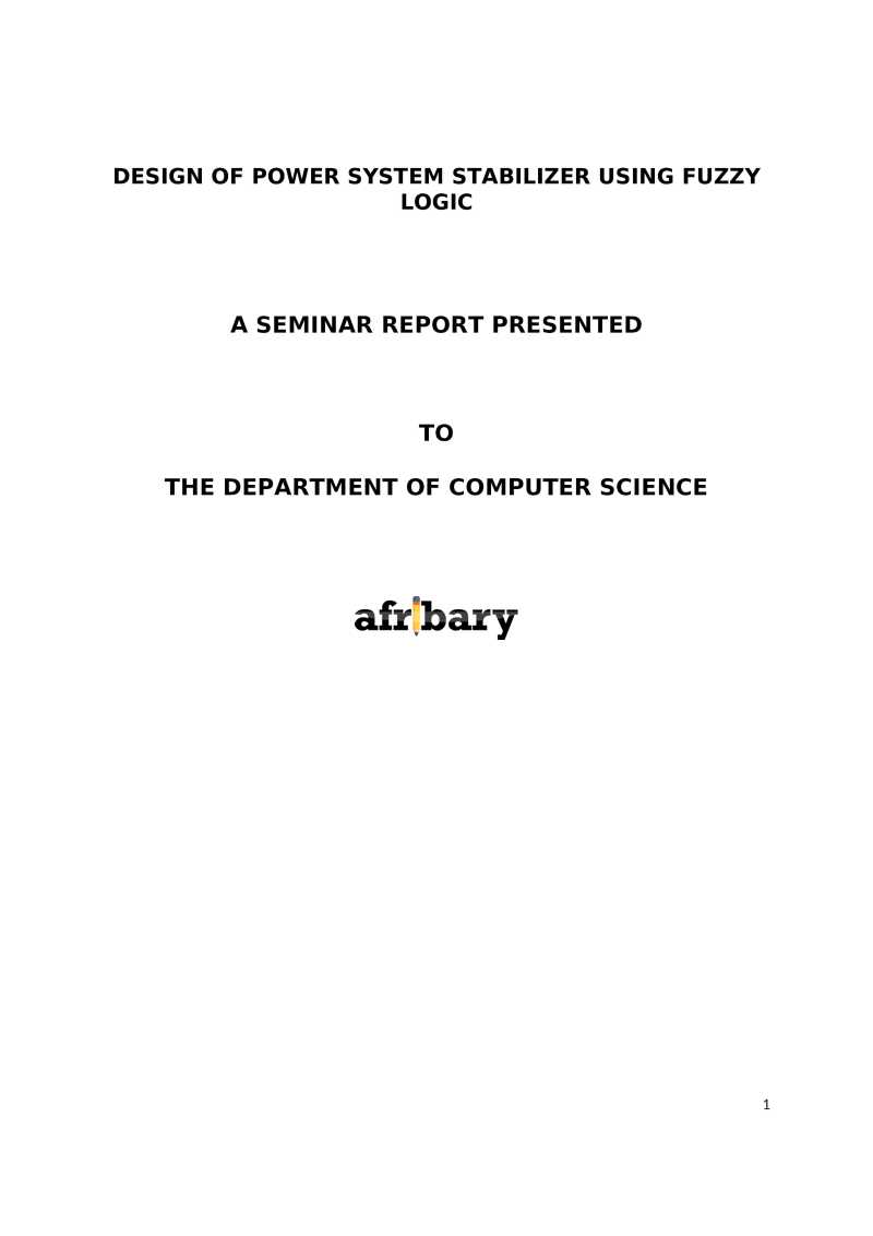 DESIGN OF POWER SYSTEM STABILIZER USING FUZZY LOGIC | Afribary