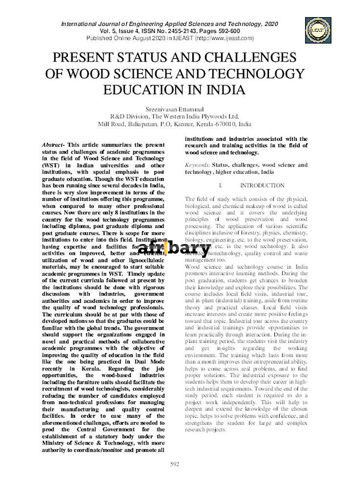 PRESENT STATUS AND CHALLENGES OF WOOD SCIENCE AND TECHNOLOGY EDUCATION ...