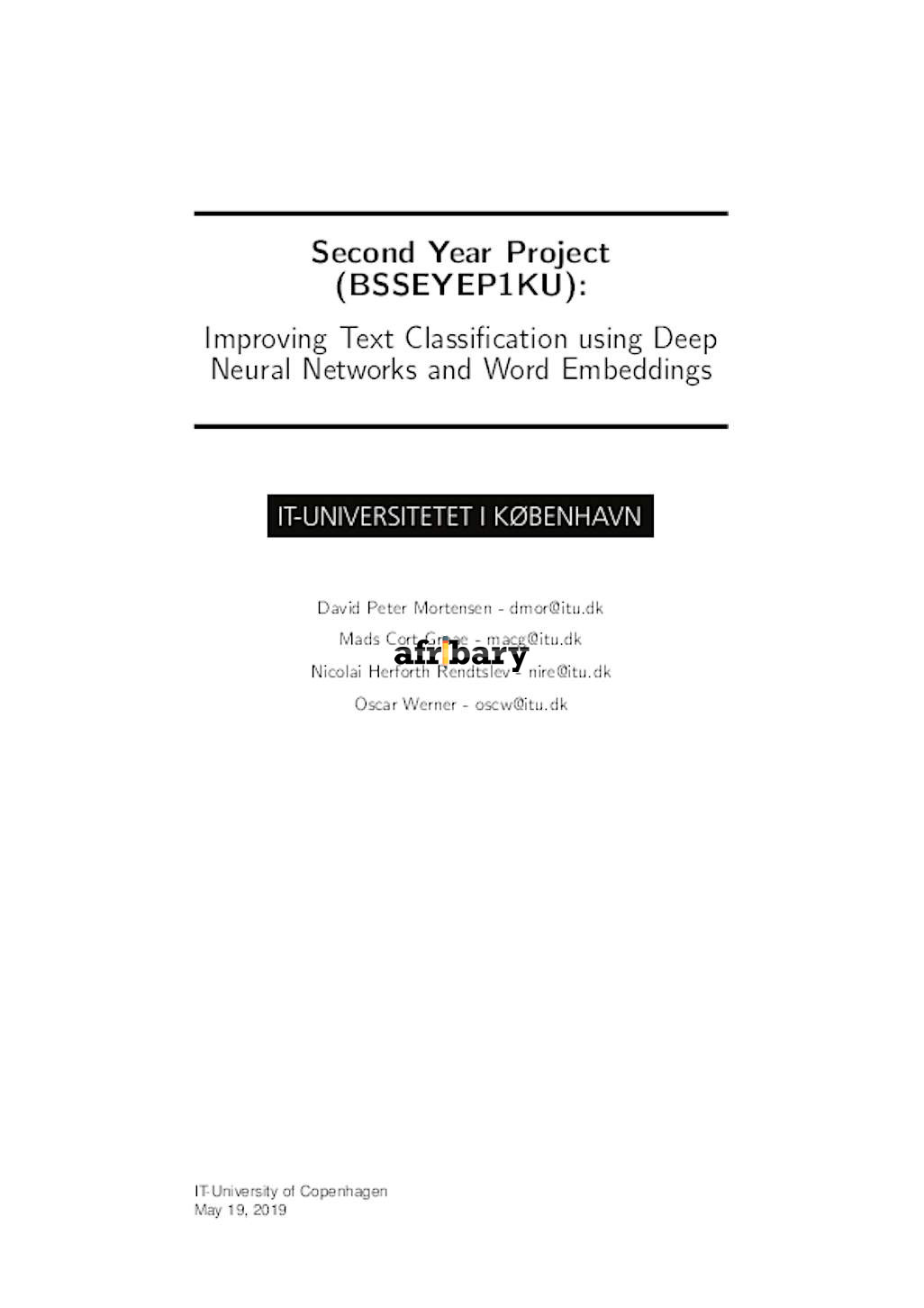 Improving Text Classification Using Deep Neural Networks And Word Embeddings Afribary