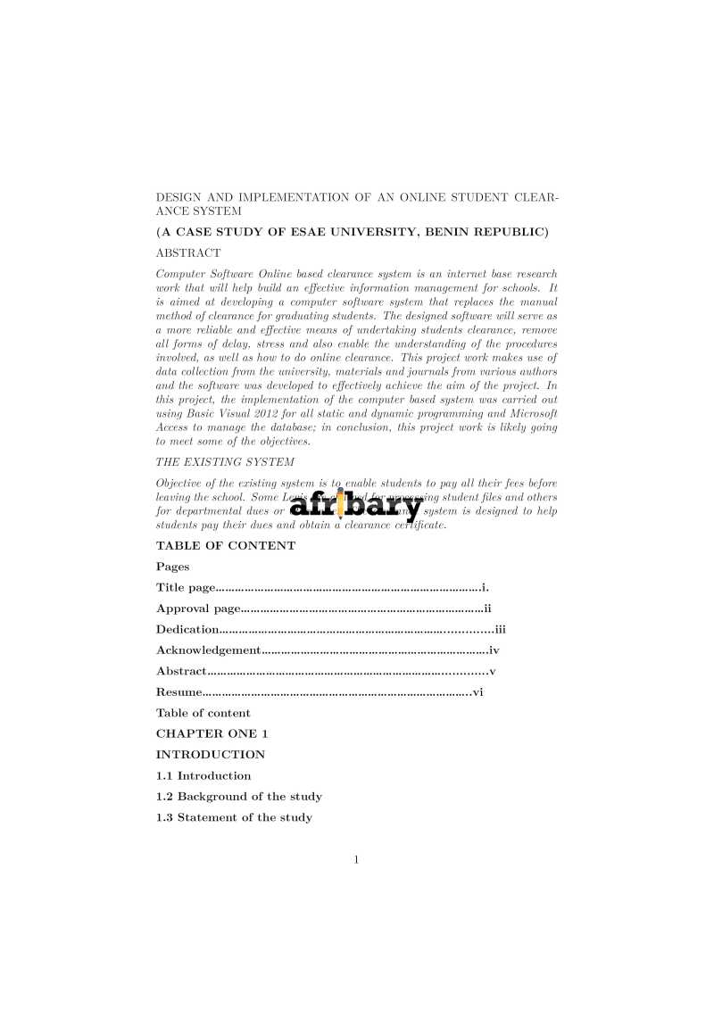 DESIGN AND IMPLEMENTATION OF AN ONLINE STUDENT CLEARANCE SYSTEM | Afribary