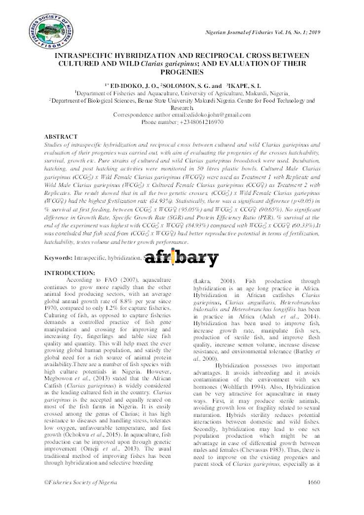 INTRASPECIFIC HYBRIDIZATION AND RECIPROCAL CROSS BETWEEN CULTURED AND ...