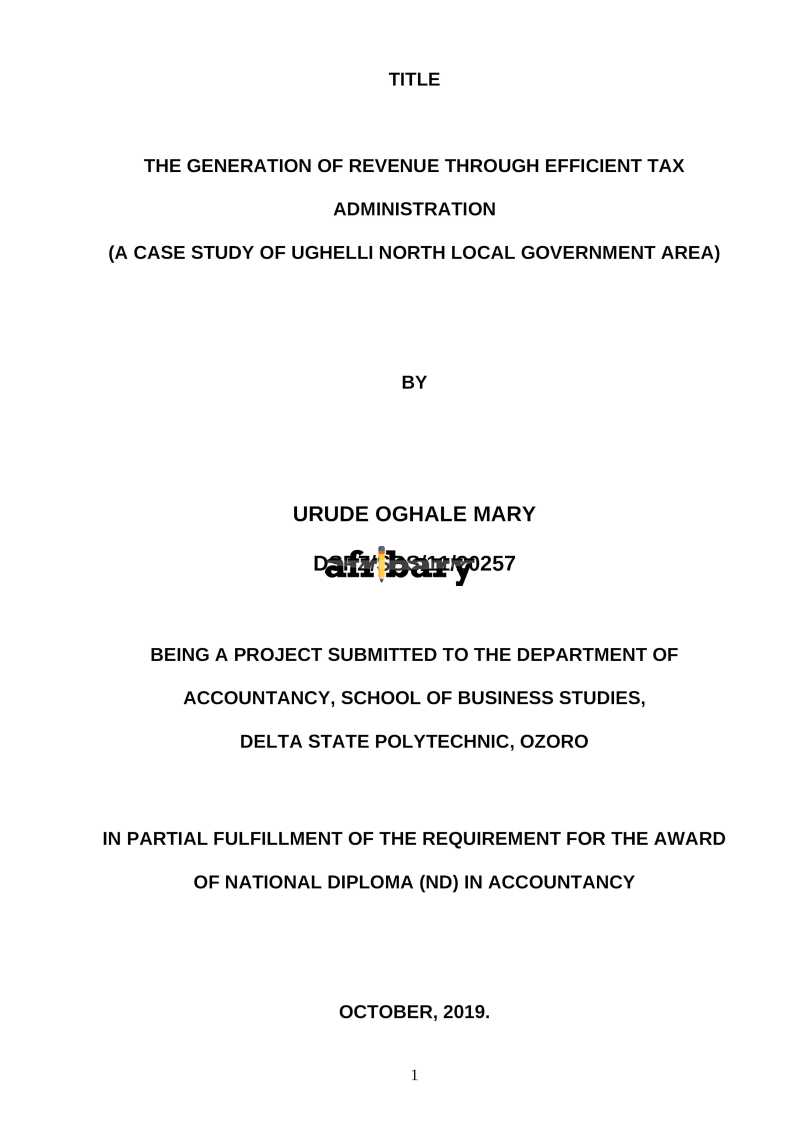 The Generation of Revenue Through Efficient Tax Administration (A Case Study of Ughelli North ...
