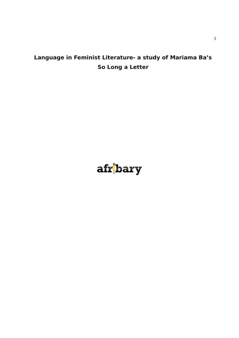 Language in Feminist Literature (a Study of Mariama Ba's So Long a ...