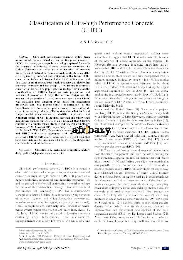 Classification of Ultra-high Performance Concrete (UHPC) | Afribary