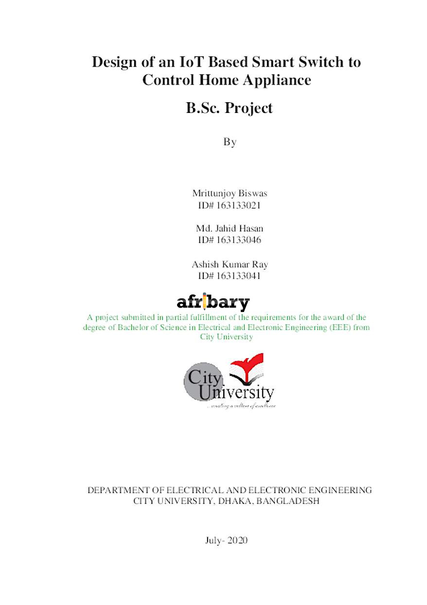 Design of an IoT Based Smart Switch to Control Home Appliance | Afribary