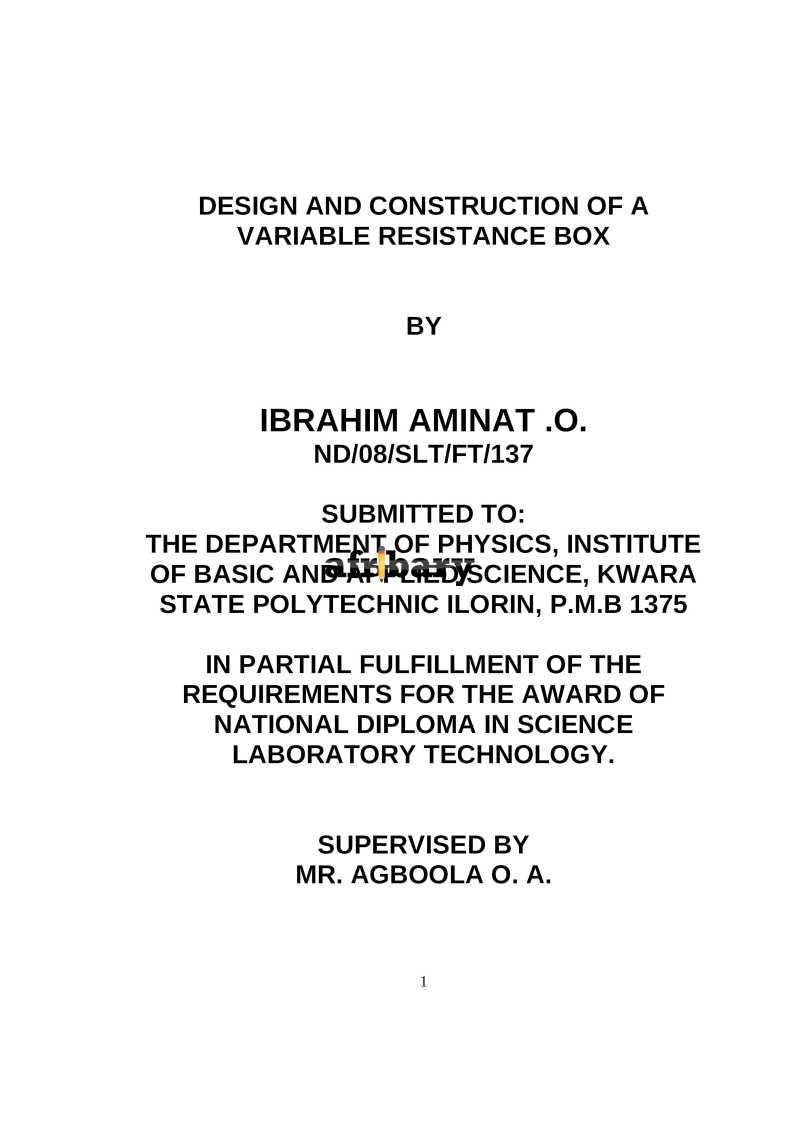 Design and Construction of a Variable Resistance Box | Afribary