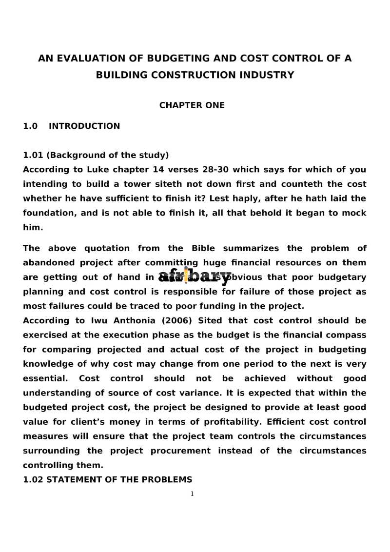 An Evaluation of Budgeting and Cost Control of a Building Construction ...