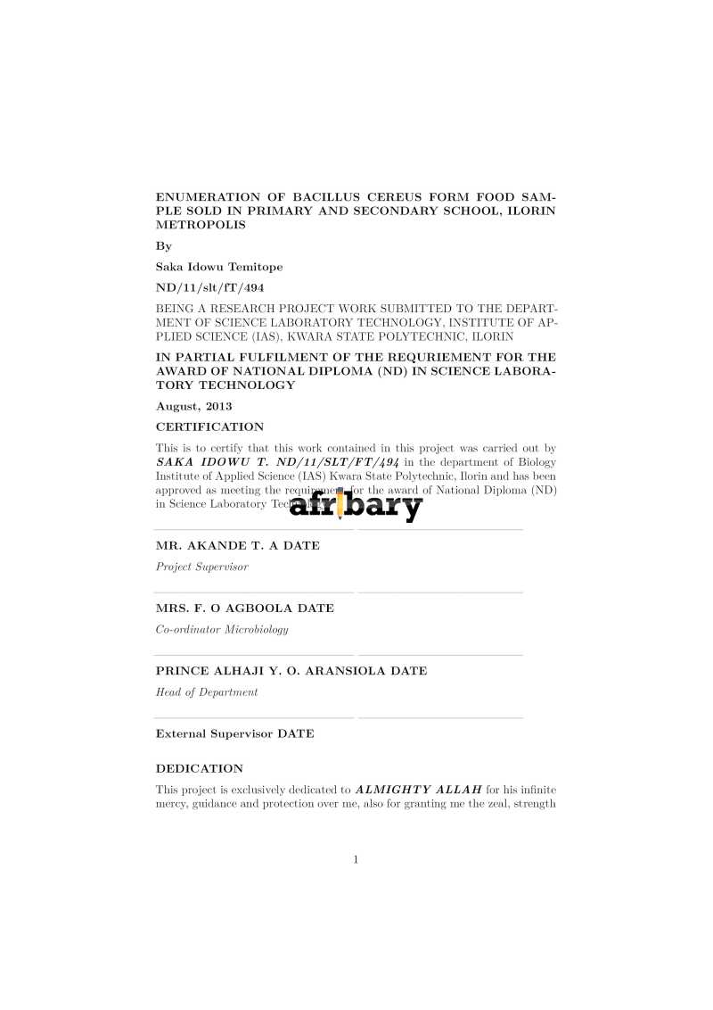 Enumeration of Bacillus Cereus Form Food Sample Sold in Primary and ...