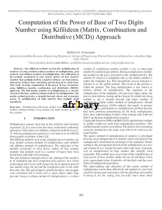 Computation Of The Power Of Base Of Two Digits Number Using Kifilideen