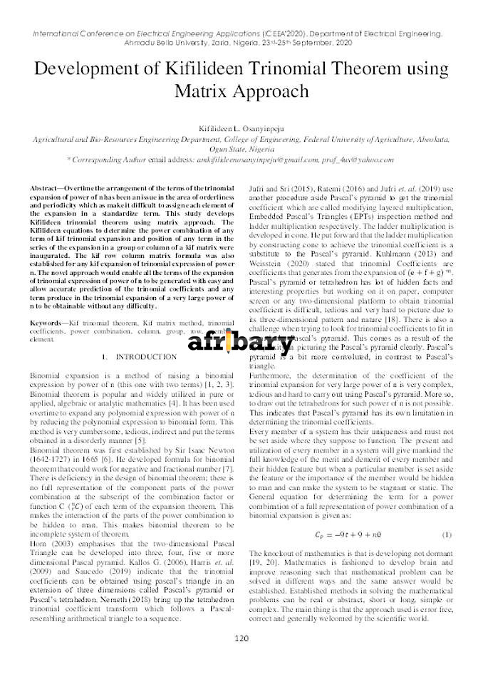 Development Of Kifilideen Trinomial Theorem Using Matrix Approach